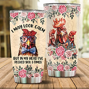 WONWIX Chicken Christmas Gifts Lady Chickens Tumbler Stainless Steel with Lid 20 oz I May Look Calm Water Bottle Coffee Mug Travel Cup Birthday Christmas Gift for Chicken Lovers Her Women