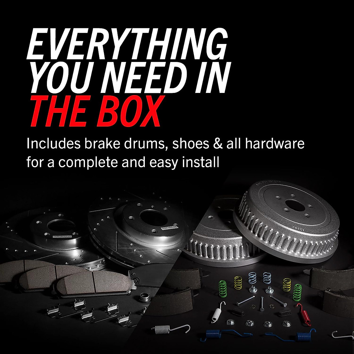 Power Stop K15461DK Z23 Front and Rear Brake Kit-Rotors, Brake Drums & Carbon Ceramic Brake Pads For Ford Bronco 1994-1996 [Model Specific]