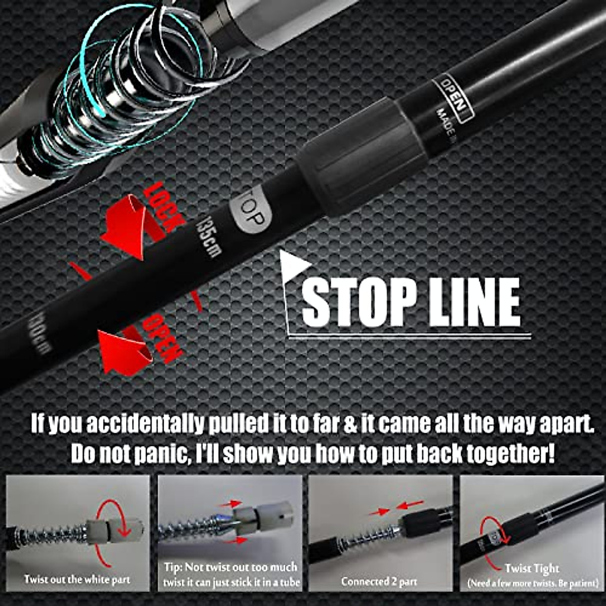 57" Retractable Snake Hook, IC ICLOVER Professional Reptile Grabber Snake Catcher, Aluminum Alloy Telescopping Snake Handling Tool with Stainless Steel Soft Grip, for Catching Controlling Moving Snake