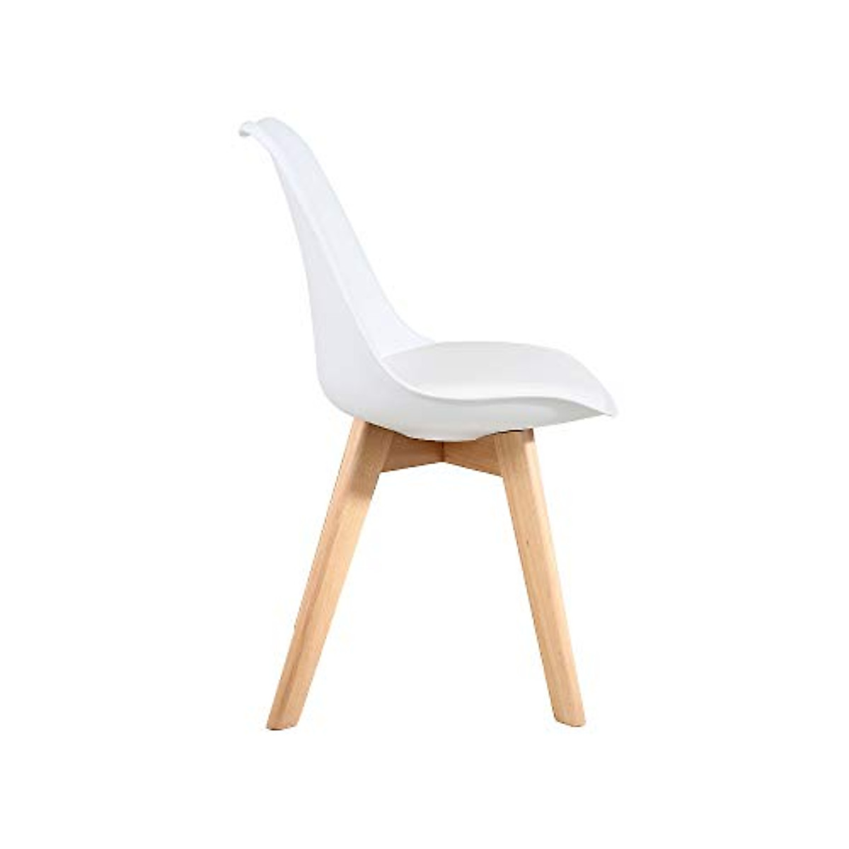 LSSBOUGHT Mid Century Modern Dining Chairs,Shell Lounge Plastic Side Chair with Soft Padded and Wooden Legs for Dining Room Living Room Bedroom Kitchen Set of 2 (White)