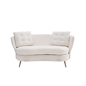 RENDGO Velvet Loveseat Sofa, 64.2'' Mid Modern Small Love Seats with 2 Pillows & Golden Legs Comfy Couch for Living Room, Upholstered 2 Seater Sofa for Small Apartment (White)