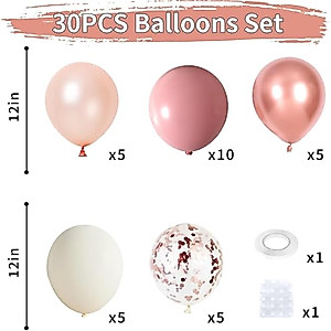 Dagelar Dusty Pink Boho Blush Balloons, Metallic Rose Gold Retro Pink Ivory White Balloons, Nude Cream White Balloons and Confetti Balloons for Bridal Baby Shower Girls Birthday Wedding Decor Supply