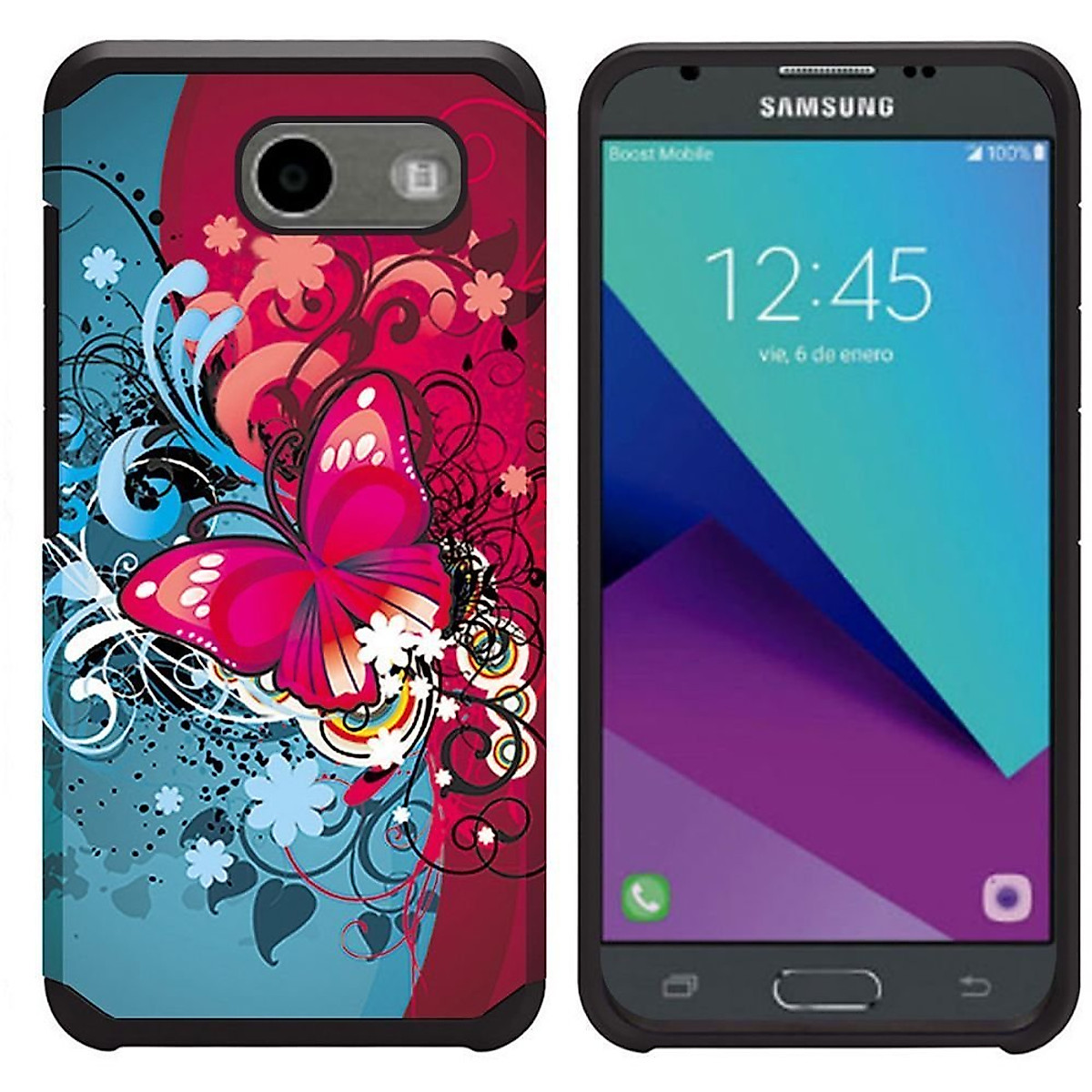 [Storm Buy] Butterfly Series Sturdy Durable Phone Case for Samsung Galaxy J3 (Red, Butterfly Pattern, Matte Finish)