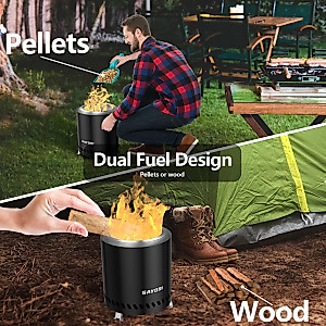 SAYDSI 9.8'' x 8.6'' Smokeless Fire Pit with Stand Portable Outdoor Firepit Ideal for Camping and Backyard,| Wood Burning Fireplaces w/Removable Ash Pan,Travel Bag,Stainless Steel(Black)
