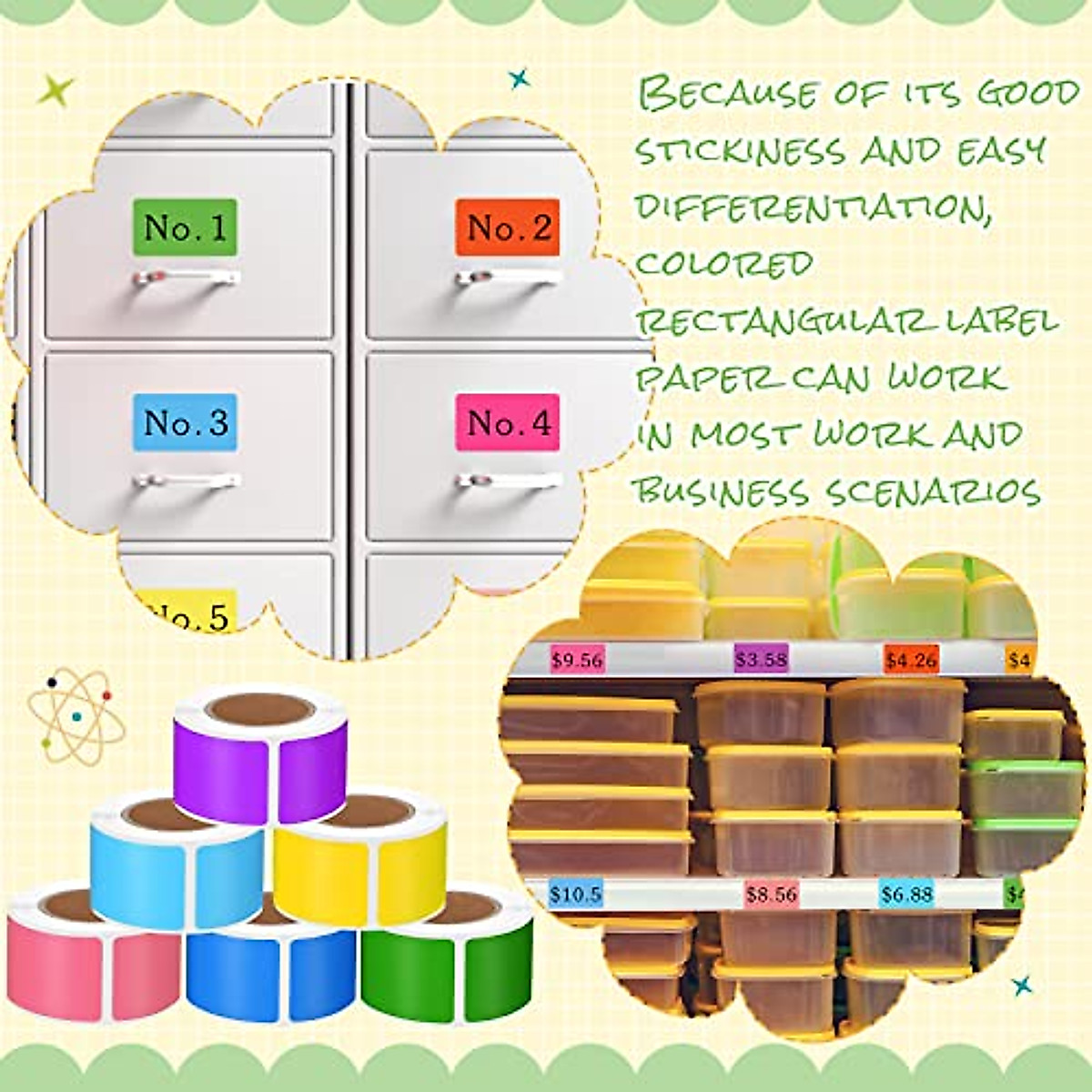 1000 Pcs Colored Sticker Labels Rolls Rectangular Label Coding Labels Classroom Labels 10 Bright Color Self Sticky Folder Labels for Boxes Folders Office Classroom Home (0.75 x 1.57 Inch)