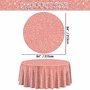 3 Pack Pink Rose Gold Tablecloths for Round Table, 84x84'' Rose Gold Sequin Printed Plastic Round Table Cover, Rose Gold Glitter Party Decorations for Girls Birthday Wedding Graduation Princess Party