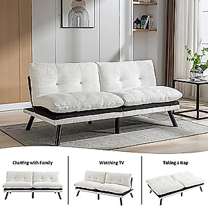 Anwick Futon Sofa Bed Convertible Futon Sleeper Couch, 71" Sleeper Sofa Bed with Adjustable Backrest, Modern Loveseat Couch for Compact Living Room, Apartment, Office (White)