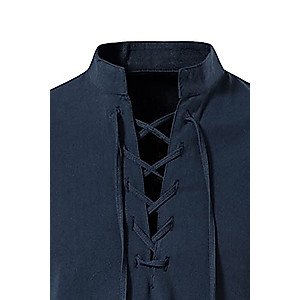 GRAJTCIN Long Sleeve Halloween Medieval Pirate Shirt for Men Renaissance Viking Steampunk Clothing Pirate Costume Ren Faire Costume Retro Shirts for Men Navy Blue M