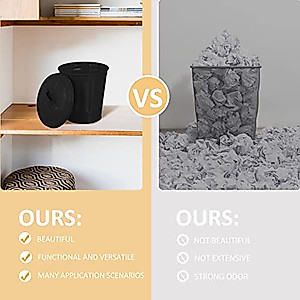 UKCOCO White Desk Metal Trash Can with Lid Wastebasket Small Buckets Tinplate Tin Pails Tabletop Storage Containers Organizer for Home Office Bathroom Kitchen Party Favors Black Recycle Bin