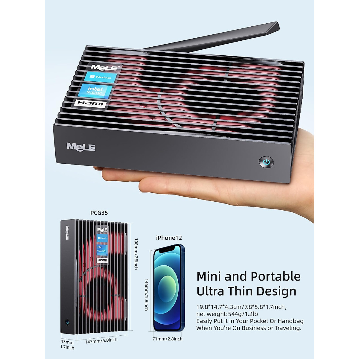 MeLE Fanless Mini PC Computer PCG35 J4125 8GB 128GB Windows-11-Pro Micro PC Support M.2 NVMe SSD 2.5" HDD/SSD 2X HDMI 4K +1x VGA Triple Display WiFi 6 Gigabit Ethernet BT5.2 on Business Office Home