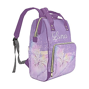Personalized Watercolor Butterfly Purple Diaper Bag Backpack Name Custom Mommy Baby Bags Travel Daypack for Mom Gifts