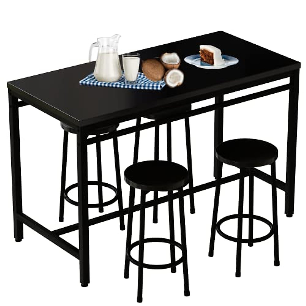 AWQM Counter Height Table with 4 Stools, 5-Piece Pub Table Set for Small Space Kitchen Breakfast Table, Bar Table and Chairs Set, Kitchen Dining Table Set, Space Saving Furniture (Black)