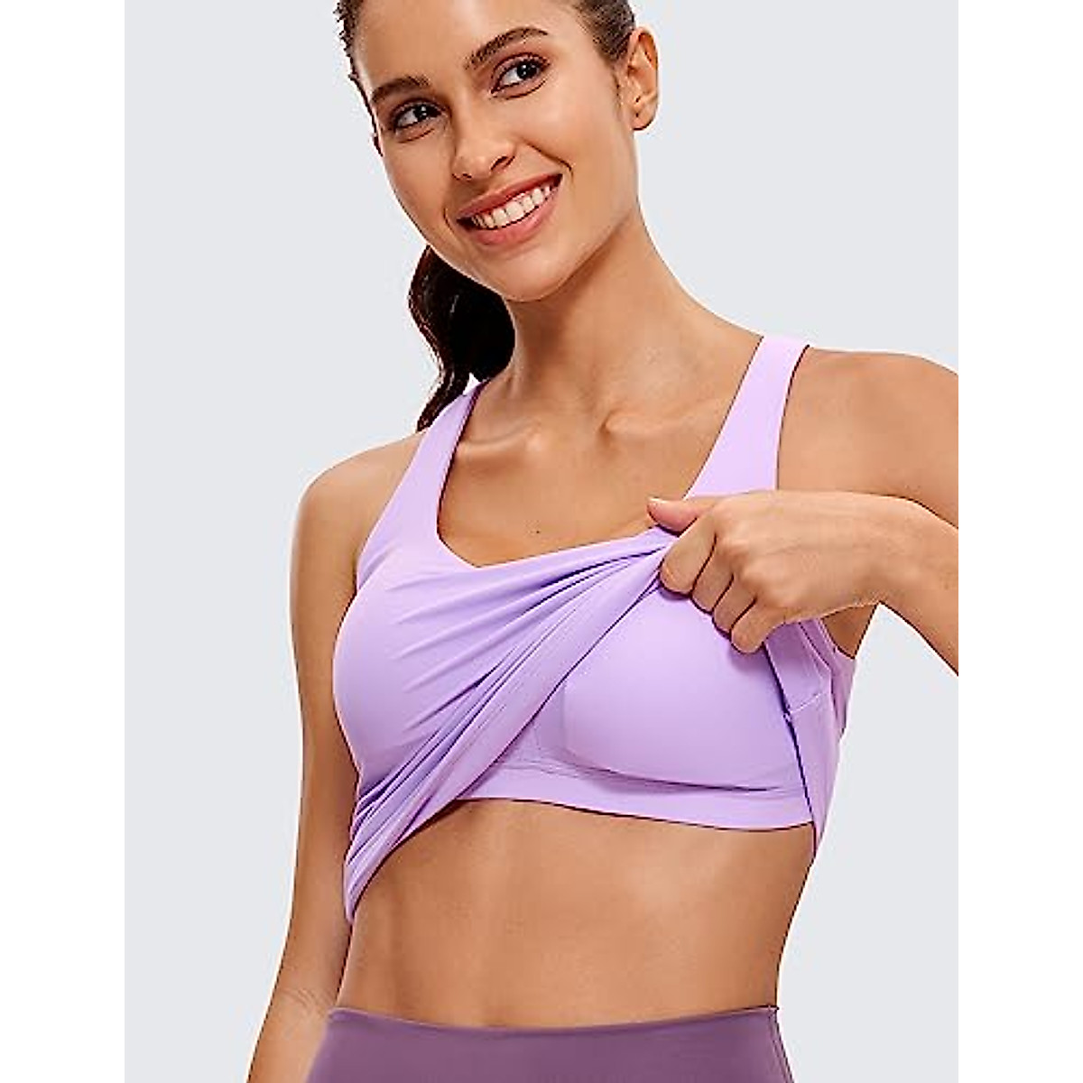 CRZ YOGA Butterluxe Womens V Neck Workout Tank Tops with Built in Bras - Sleeveless Padded Racerback Yoga Athletic Camisole Elfin Purple Medium