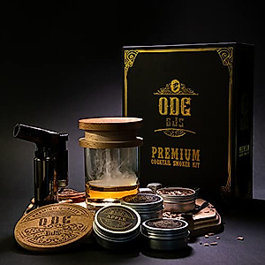 OdeGjs Premium Cocktail Smoker Kit - Includes 4 Wood Chips for Bourbon and Whiskey plus Drink Smoker Accessories Unique Gifts for Men and Women on all Occasions Including Torch No Butane