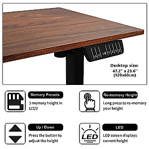 Height Adjustable Electric Standing Desk, Memory Computer Workstation Table, Stand Up Desk with Preset Controller & Headphone Hook, Sit to Stand Desk for Home Office (Single Motor with Desktop)