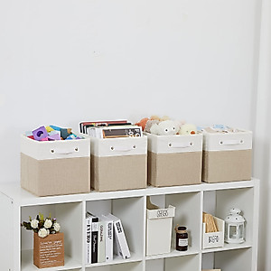 Bidtakay Cubes Baskets for Organizing 11 X 11 X 11 inch Collapsible Fabric Storage Boxes 4 Pack Stackable Beige Cube Storage Organizer Bins For Home Closet Shelves Office Bedroom Nursery Toy Storage