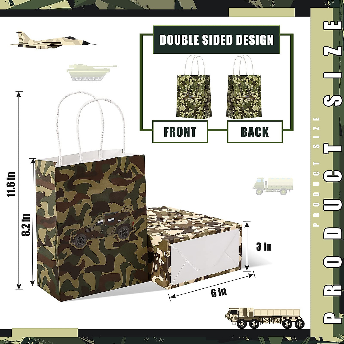 24 Pack Camo Gift Bags Camouflage Birthday Party Favor Bags Goodie Bags Camouflage Themed Treat Candy Bags for Kids Boys Girls Baby Shower Birthday Party Supplies Favors (Classic Style)