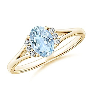 CARILLON 1.10 Ctw Oval Aquamarine Gemstone 925 Sterling Silver Women Cluster Engagement Ring (Yellow Plated, 8.5)