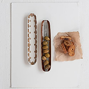 Creative Co-Op Oval Hand Painted Stoneware Tray, Brown and Black, Set of 2 Serveware, 13"L x 2"W x 1"H, Black & Brown