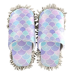 FLildon Microfiber Cleaning Slippers Mermaid Scale Washable Mop Shoes Slipper for Men/Women House Floor Dust Cleaner, Size L