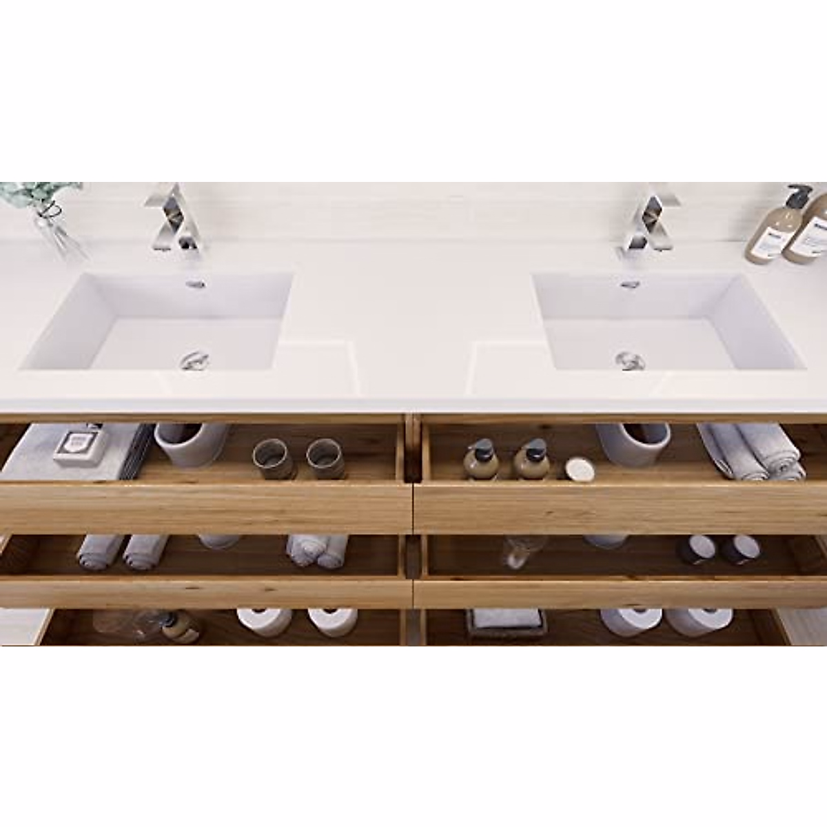 Angeles 84" FREESTANDING Bath Vanity with Double Reinforced Acrylic Sinks Nature Oak-AV
