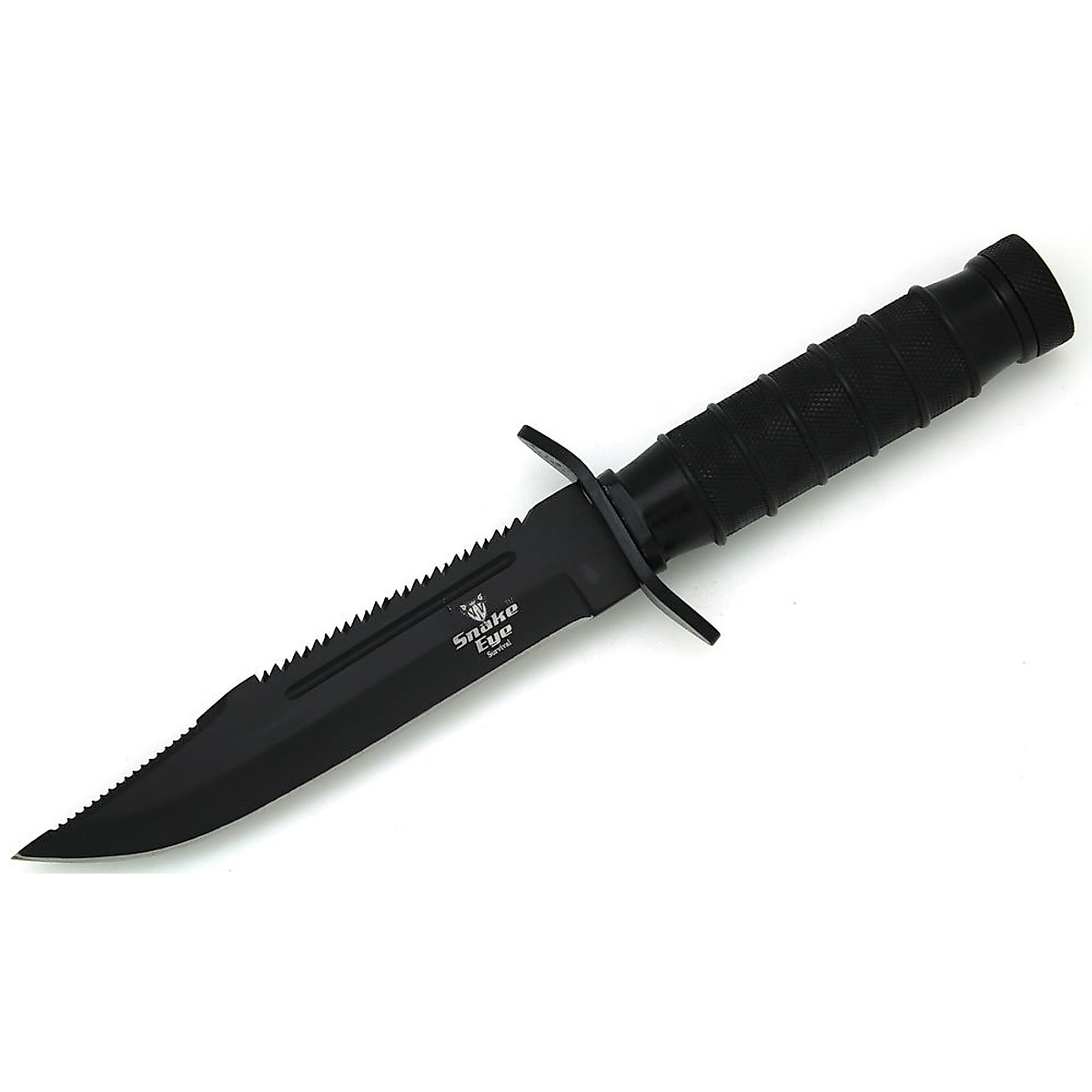 Snake Eye Tactical Fixed Blade Hunting Knife w/Survival Kit & Sheath Camping Fishing Matches Fish hooks Needles Compass (BLACK)