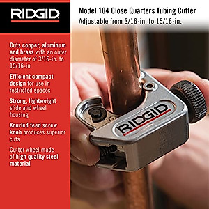 RIDGID 31632 Model 151 Quick-Acting Tubing Cutter with 1/4"-1-5/8" Cutting Capacity, Silver Black & 32985 Model 104 Close Quarters Tubing Cutter, 3/16-inch to 15/16-inch Tube Cutter