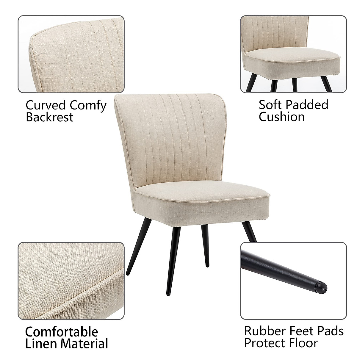 Alunaune Accent Chair Set of 2 Upholstered Living Room Chairs Modern Bedroom Furniture Sets Armless Slipper Club Chair Guest Reception Couch Comfy Wingback Single Sofa-Ivory