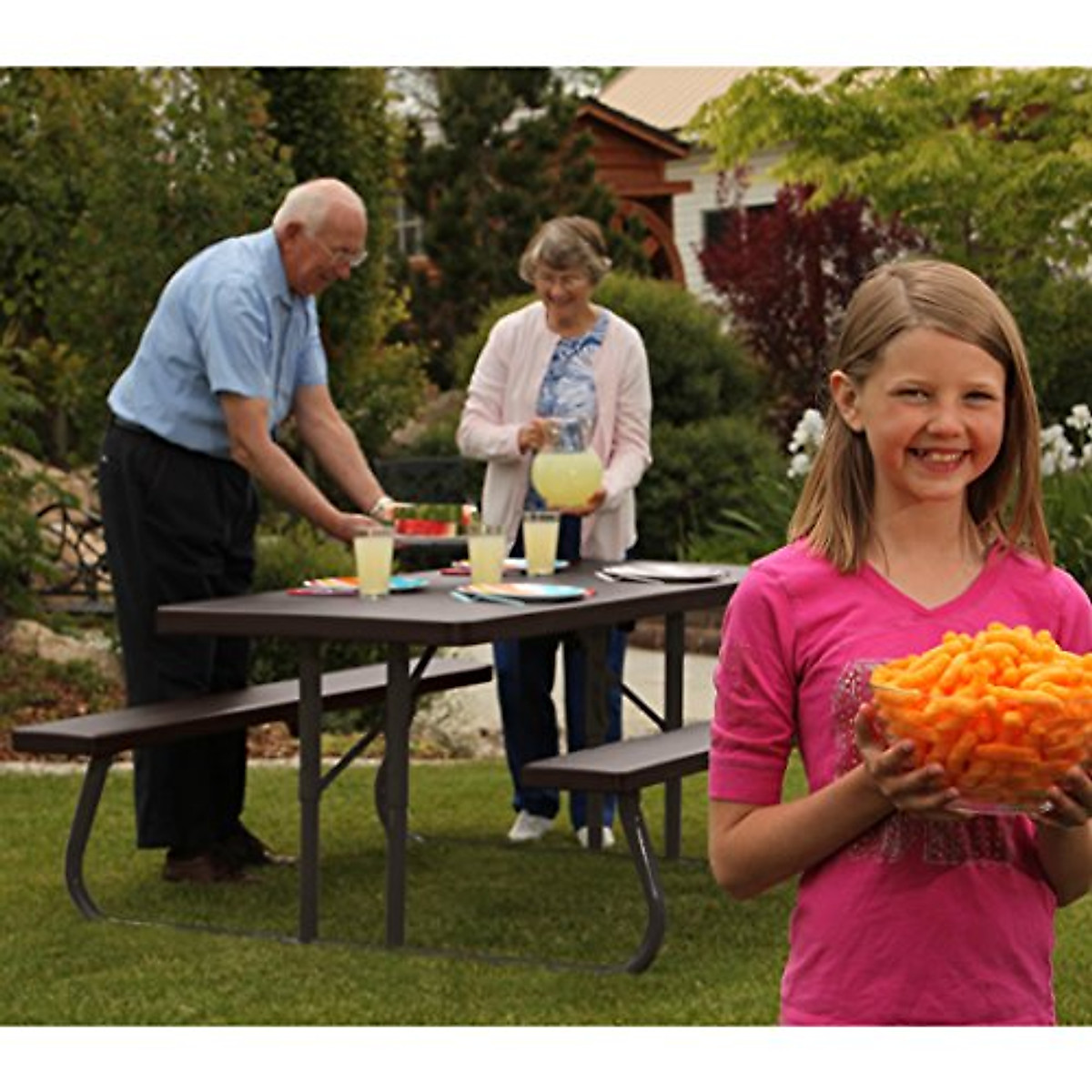 Lifetime 60105 Wood Grain Picnic Table and Benches, 6 Feet, Brown