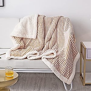 LOMAO Sherpa Blanket Throw Blanket Soft Warm Fleece Blanket Thick Blanket with Grid Pattern for Couch Sofa Bed Chair Home Decor (Mustard Yellow, 51"x63")