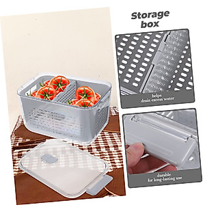 UPKOCH Drained Vegetable Basket Glass Container with Lid Fruit Containers with Lids Glass Fruit Vegetable Strainer Container Fruit Washing Basket Food Storage Bin Produce Keeper Pp Grey