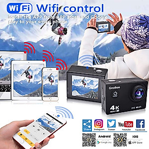 GNOLKEE WiFi Action Camera, 4K 16MP Underwater Camera, 170 Wide-Angle Sports Camera with Remote Control, 2 Batteries, 32GB TF Card, 24 Accessory Installation kit [2024 Upgrade]