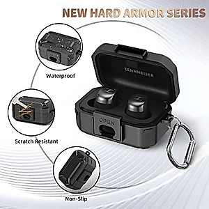 WOFRO Case for Sennheiser Momentum True Wireless 3 Earbuds with Secure Lock Clip Hard Shell Protective Cover Military Armor Series Full-Body Shockproof with Carabiner (Black)