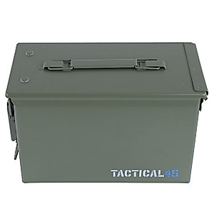 Tactical45 M2A2 50 Cal Ammo Can Army Green Ammo Storage Container with Front Latch System Steel Military Grade Ammo Case