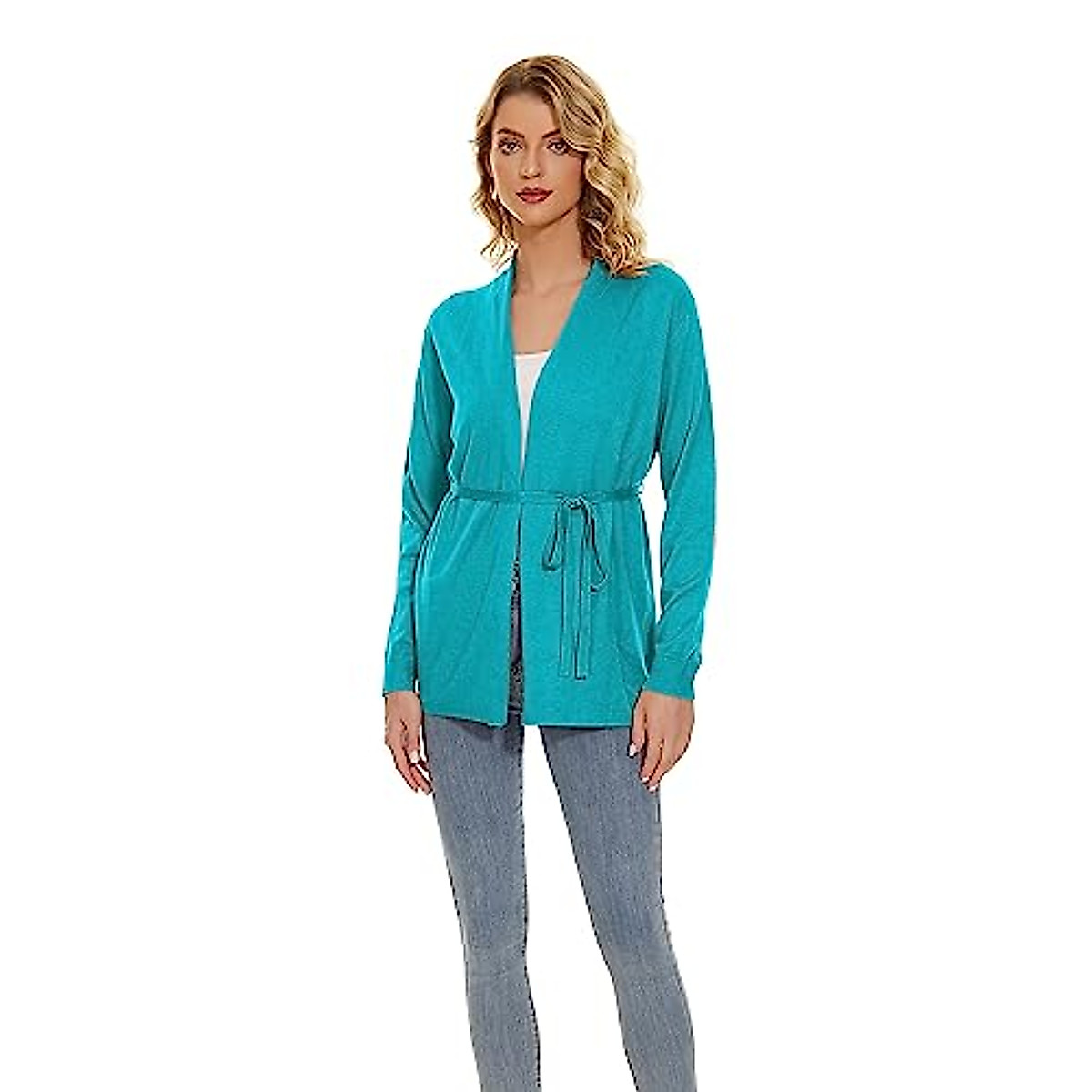 Satuun Women's Casual Open Front Lightweight Cardigan Long Sleeve Breathable Soft Drape Duster Indigo Blue