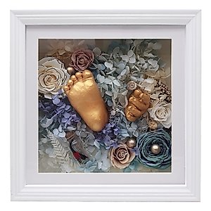 10x10 Shadow Box Frame, 3D Shadow Box Display Case with European Border, Memory Box for Baby Handprint & Footprint DIY Hand Foot Print 3D Plaster, Collages, Collections, Mementos(2-inch Depth, White)