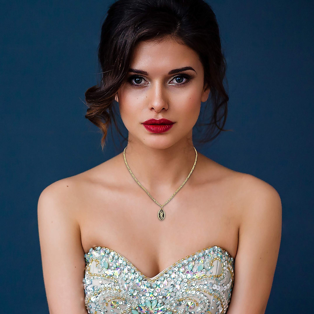 JOTW 14K Yellow Gold Oval Guardian Angel Charm with 18 inch Gold Overlay Figaro Chain Necklace BSG-58