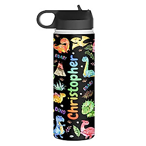 winorax Personalized Dinosaur Water Bottle Dino Stainless Steel Insulated Sports Bottles Drinking Cups For Kids Toddler Boys Girls Back To School Cup With Lid 12oz 18oz 32oz
