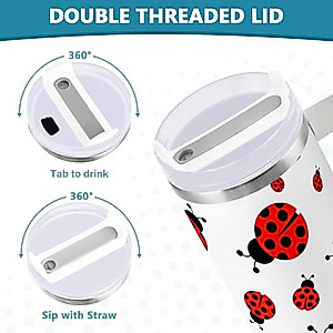 ARGTILDN 40 oz Tumbler Cute Red Ladybugs Insulated Travel Mug with Handle and Straw Lid Stainless Steel Vacuum Coffee Cup Tea Beverage Container Water Bottles for Car Sports office