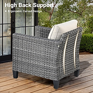 ovios 6 Pieces Patio Furniture Set with Fire Pit Table, Outdoor Wicker 3-Seat Sofa with Comfy Cushion, High Back Rattan Conversation Set for Garden Backyard, Beige