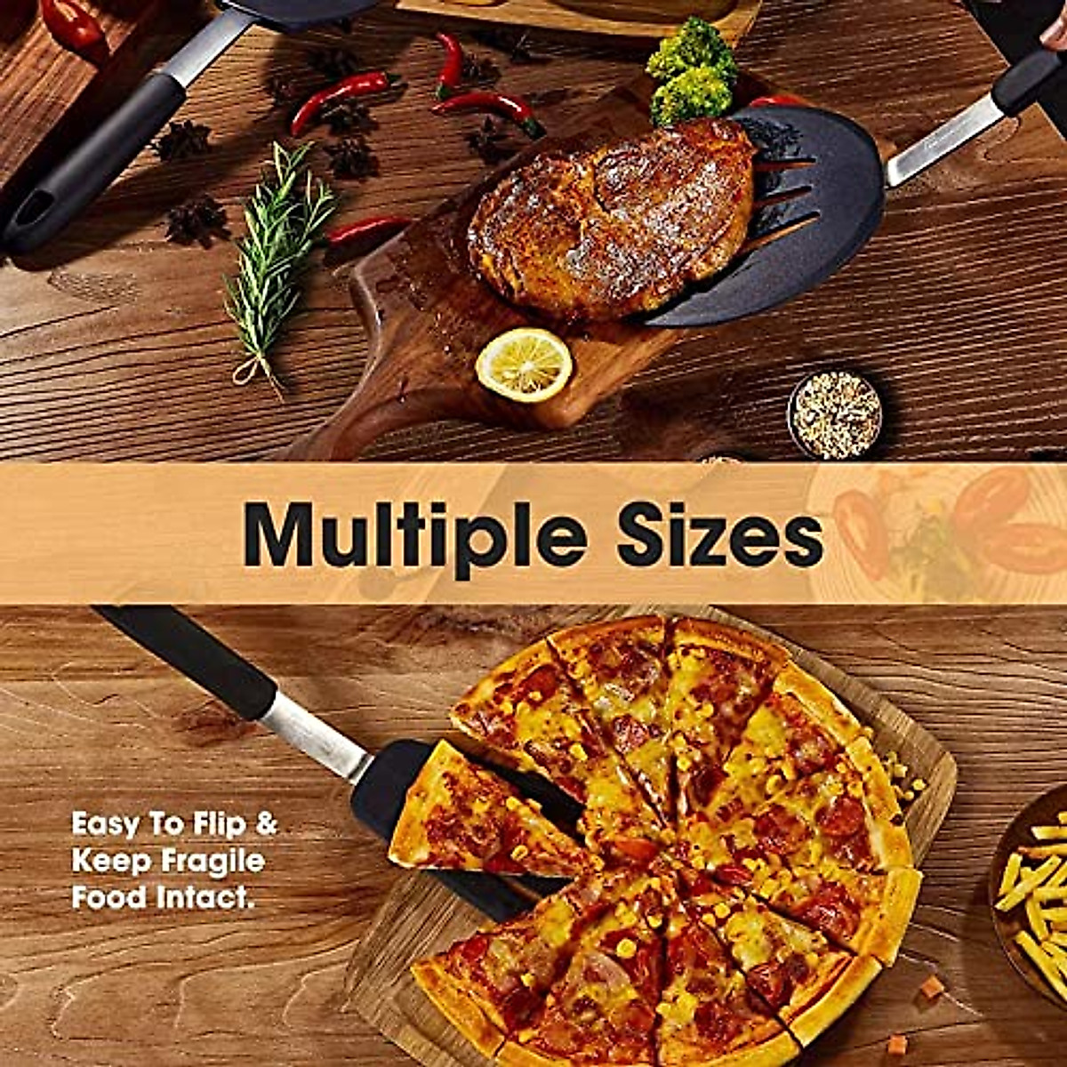 EooCoo Silicone Cooking Utensils Set with Holder, 8Pcs Kitchen Cooking Utensils Set for Nonstick Cookware 446°F Heat-Resistant,Turner Tongs, Spatula, Spoon, Brush, Whisk, Stainless Steel Handle, Gray