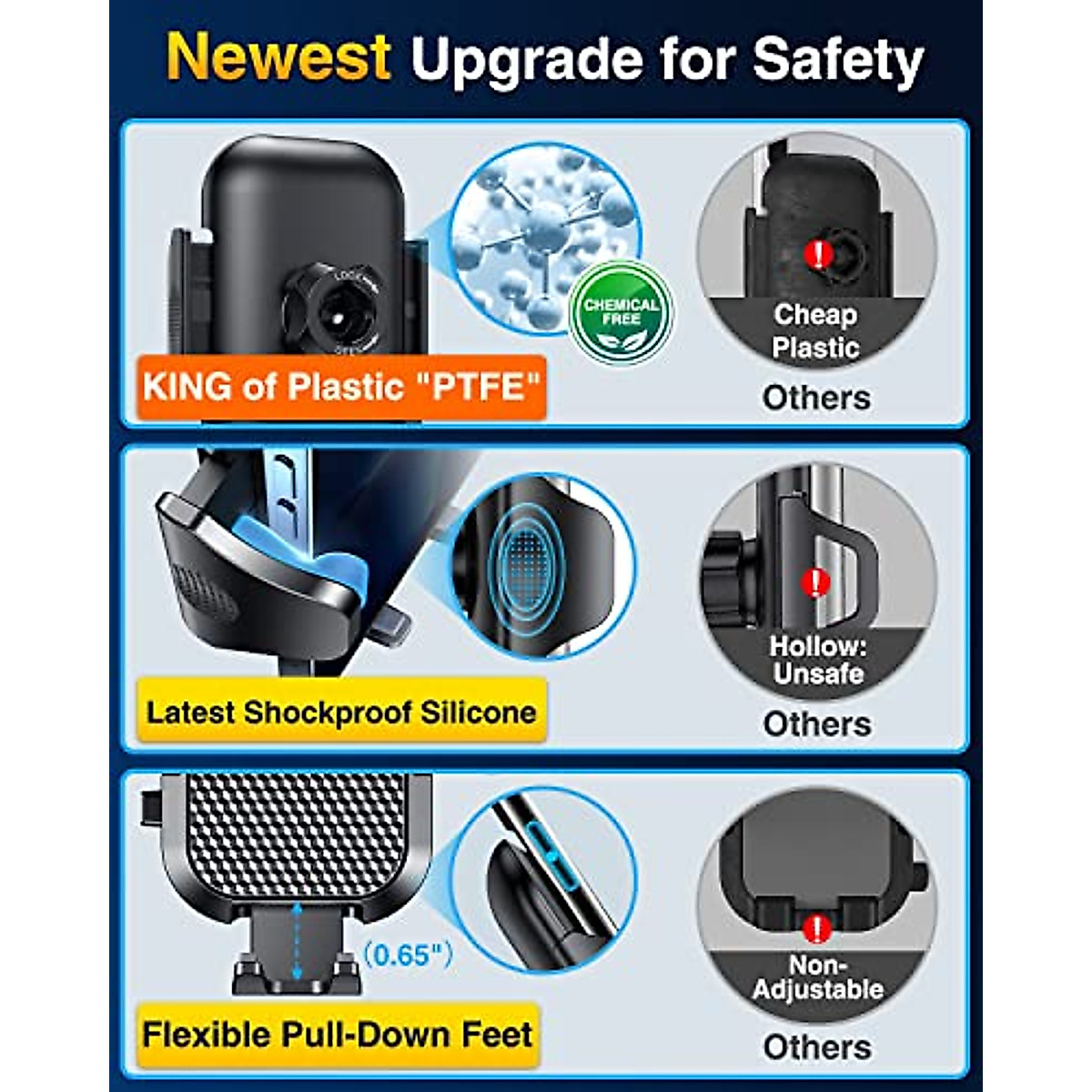 VANMASS [Upgraded] Car Phone Mount, [Strong Suction & Military-Grade] Cell Phone Holder Car Dashboard Windshield Air Vent, Handsfree Dash Stand for Universal iPhone 14 13 12 11 Pro XS Max 8 Samsung