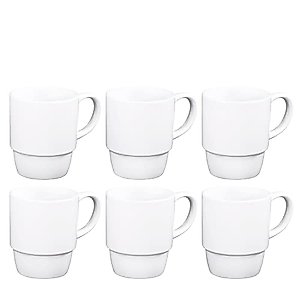 Bruntmor 18 Oz Plain Stacking Coffee Mug Set of 6, Cute 18 Ounce Porcelain Mugcup Set In White, Best Coffee Mug For Your Christmas, Birthday Gift, or DIY Decoration