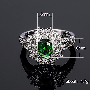 GUIDECUN Silver Plated Oval Cut Created Emerald May Birthstone Ring with Shining White Cubic Zirconia Simulated Diamond Halo (US size 10)