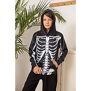 uideazone Cosplay Hoodies for Kids Teen Boys Girls Halloween Hooded Sweatshirt 3D Skeleton Printed Pullover Coat Jacket Hoody 12-13 years