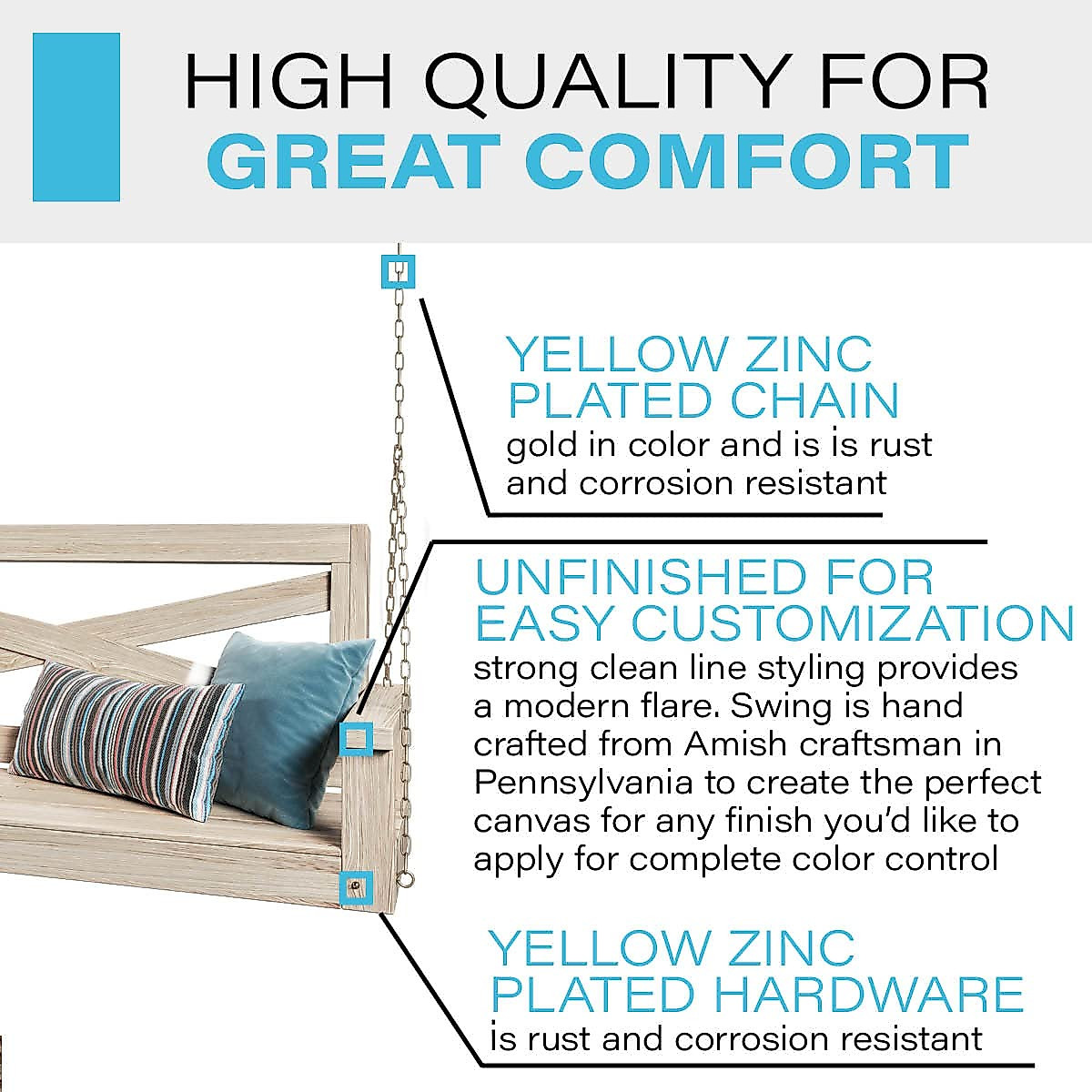 Porchgate Amish Heavy Duty 700 Lb Boardwalk Porch Swing W/Chains (5 Foot, Unfinished)