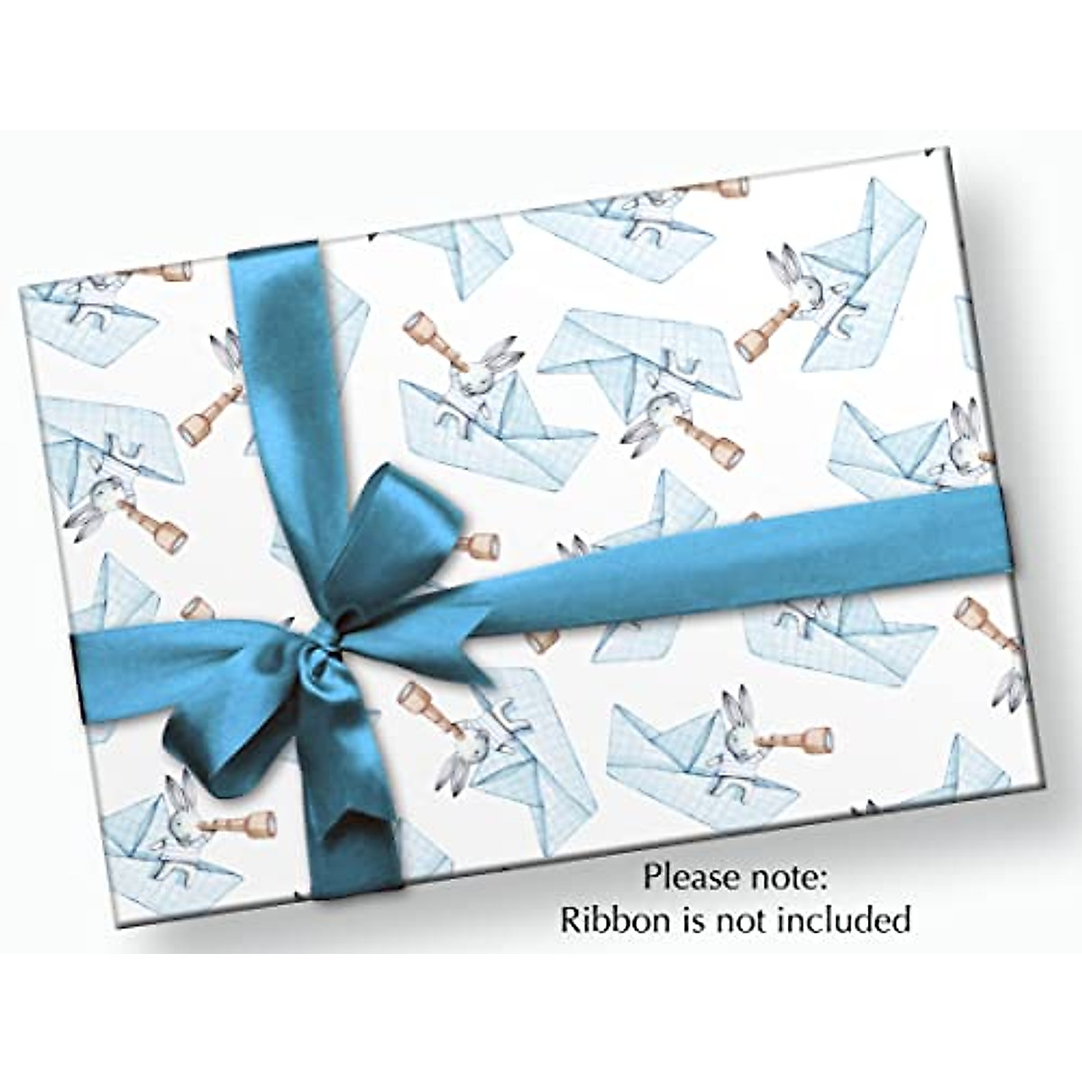 Stesha Party Nautical Bunny Baby Gift Wrapping Paper - Folded Flat 30 x 20 Inch (3 Sheets)