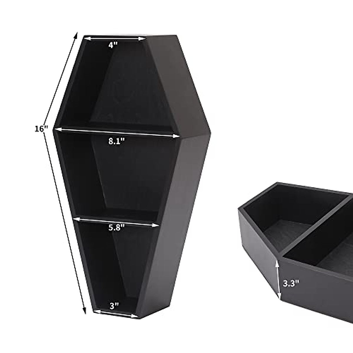 Ytlandy Coffin Bookshelf Halloween Gothic Room Decor Floating Shelves Witchy Crystal Shelf Black Floating Wooden Shelf for Wall or Table Top Coffin Tray Halloween Creepy Goth Home Decor