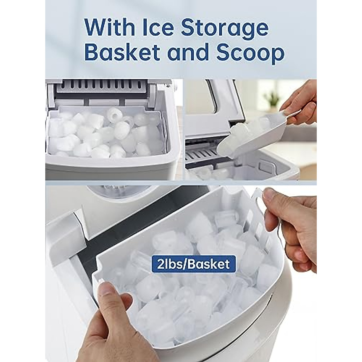 Myetasser Countertop Ice Maker, Portable Ice Maker Machine with Ice Scoop and Basket, 9 Bullet Ice Ready in 6 Mins, Make 33lbs ice in 24 hrs, Self-Cleaning, Ice Maker for Home/Kitchen/Office