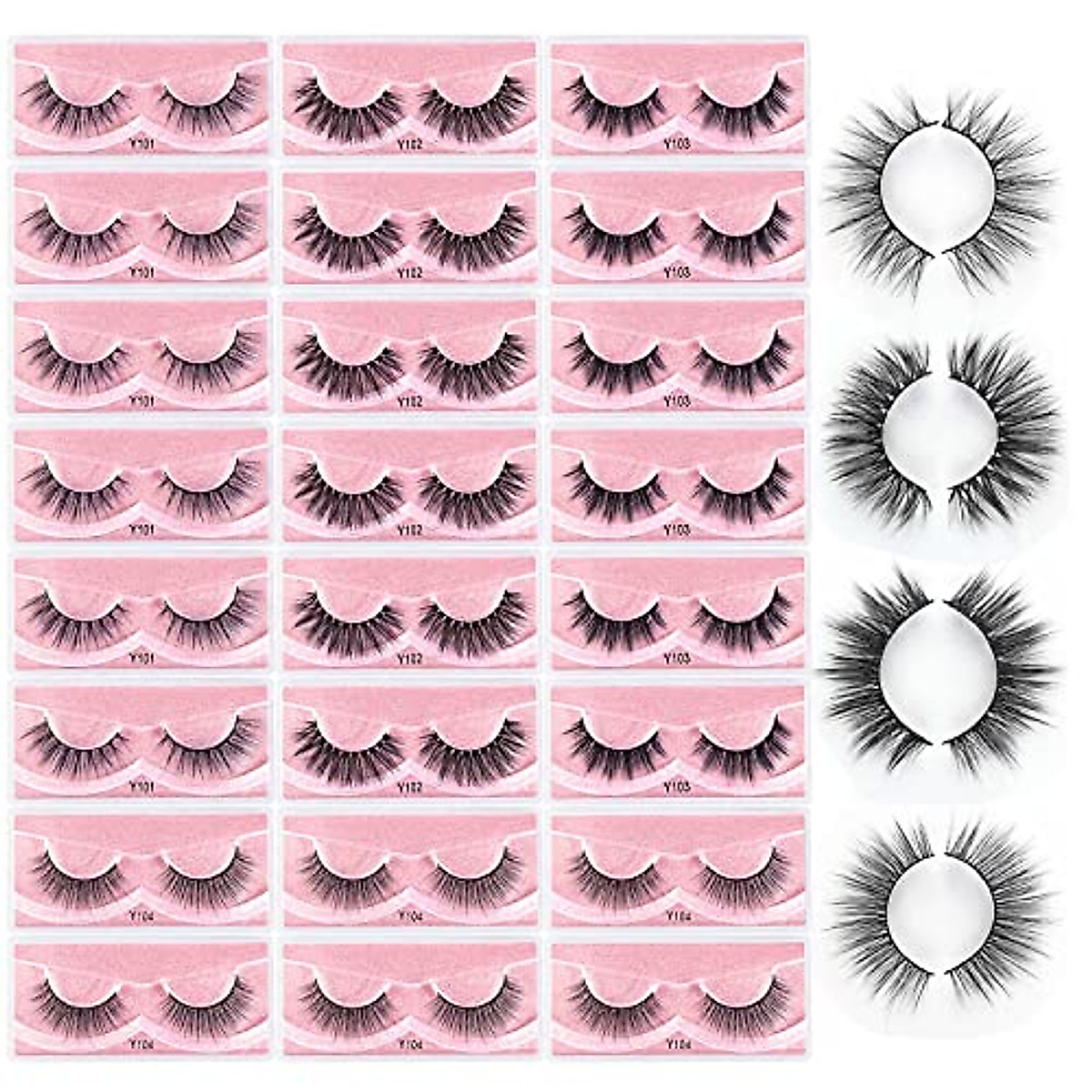 MAGEFY 24 Pairs Faux Mink Eyelashes, 4 Style Natural Fluffy False Eyelashes,Dramatic Reusable Fake Lashes Pack For Women